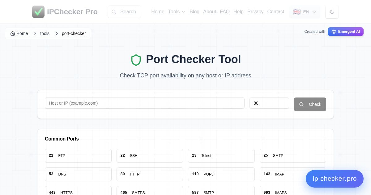 Free TCP & UDP Port Checker — Test if a Port is Open on Any Host or IP