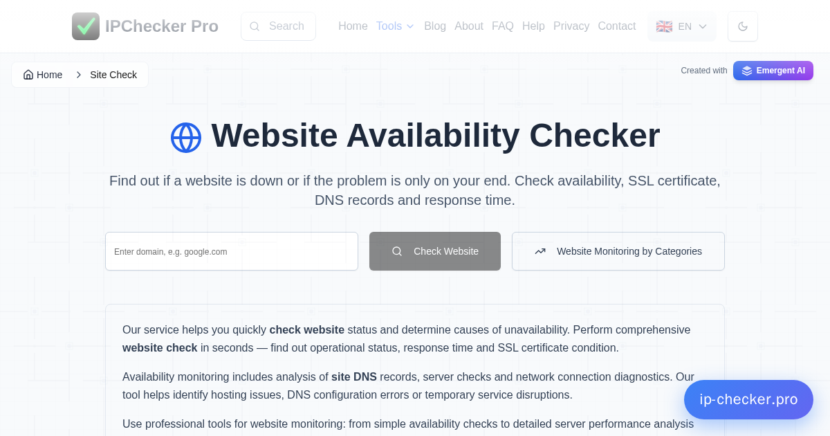 Website Availability Checker - Down Detector | IPChecker Pro
